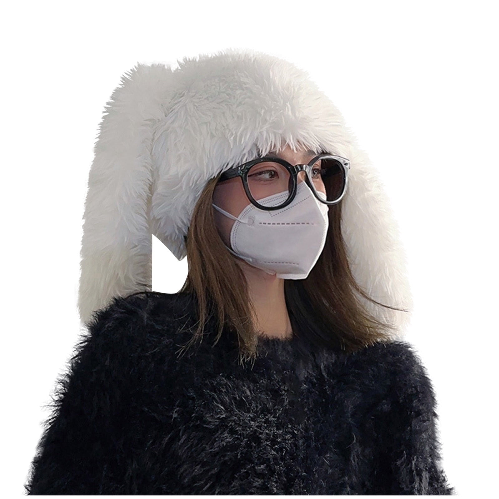 BLTIBY Cute Faux Fur Bunny Beanie Hat Long Ears for Women Funny Warm ...