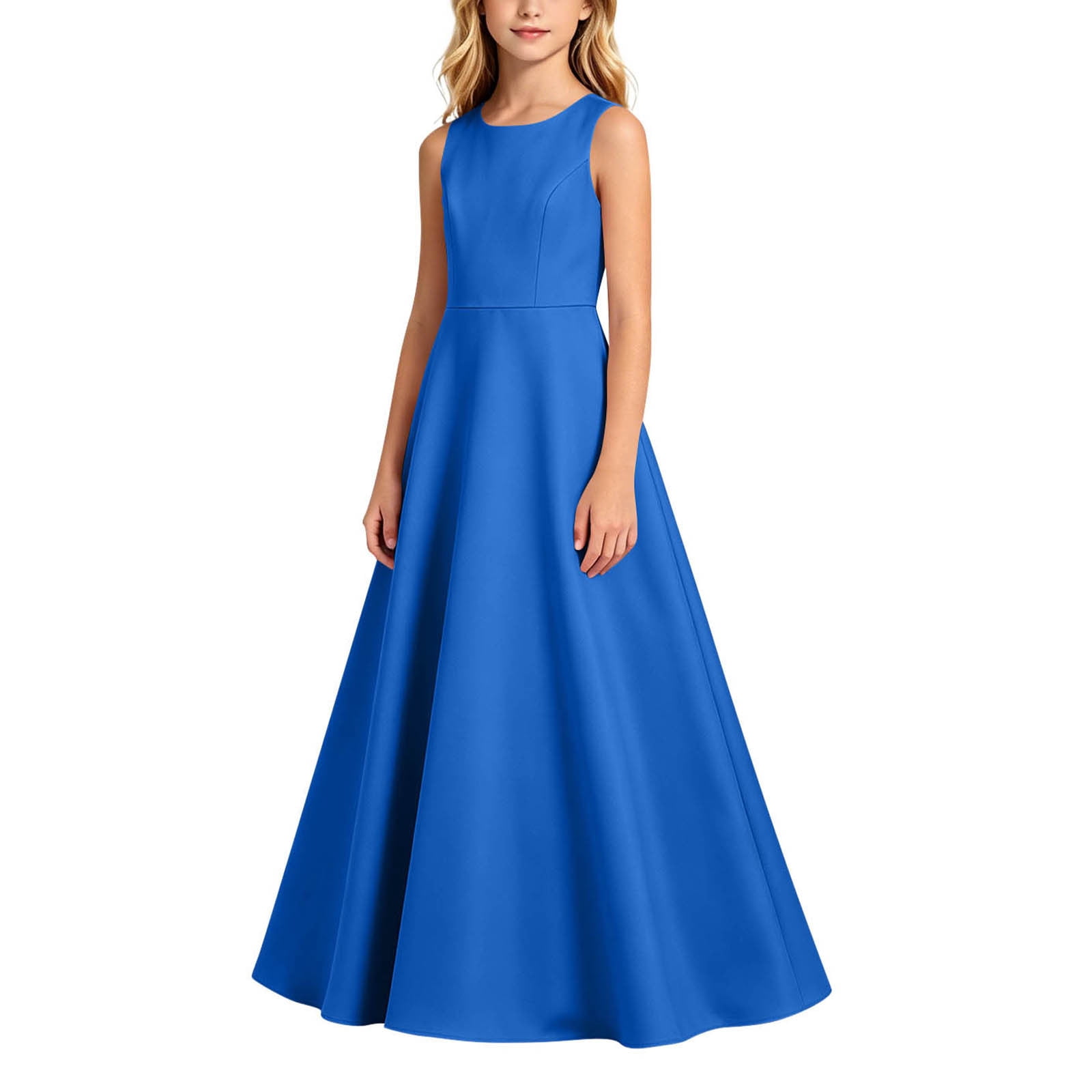 BLTIBY Dresses for Girls Formal Solid Sleeveless Dress Maxi Evening ...