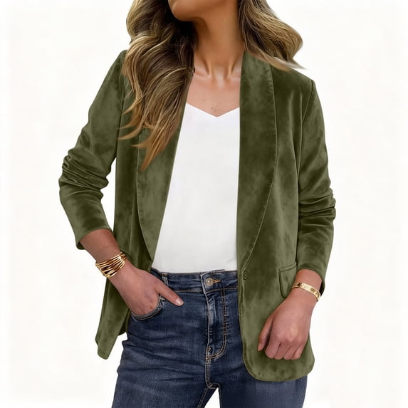 BLTIBY Faux Suede Blazers for Women Vintage Casual Lapel Long Sleeve ...