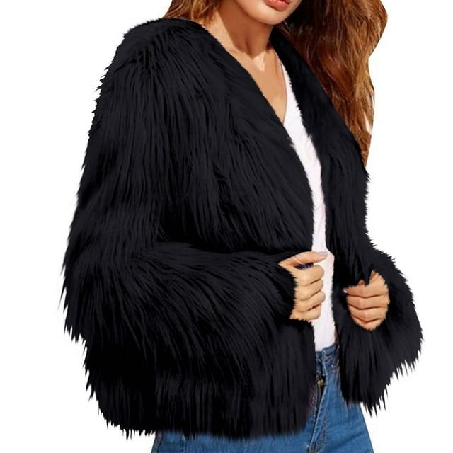 BLTIBY Fur Coat for Women,Faux Furry Cropped Fluffy Jacket Winter Fall ...