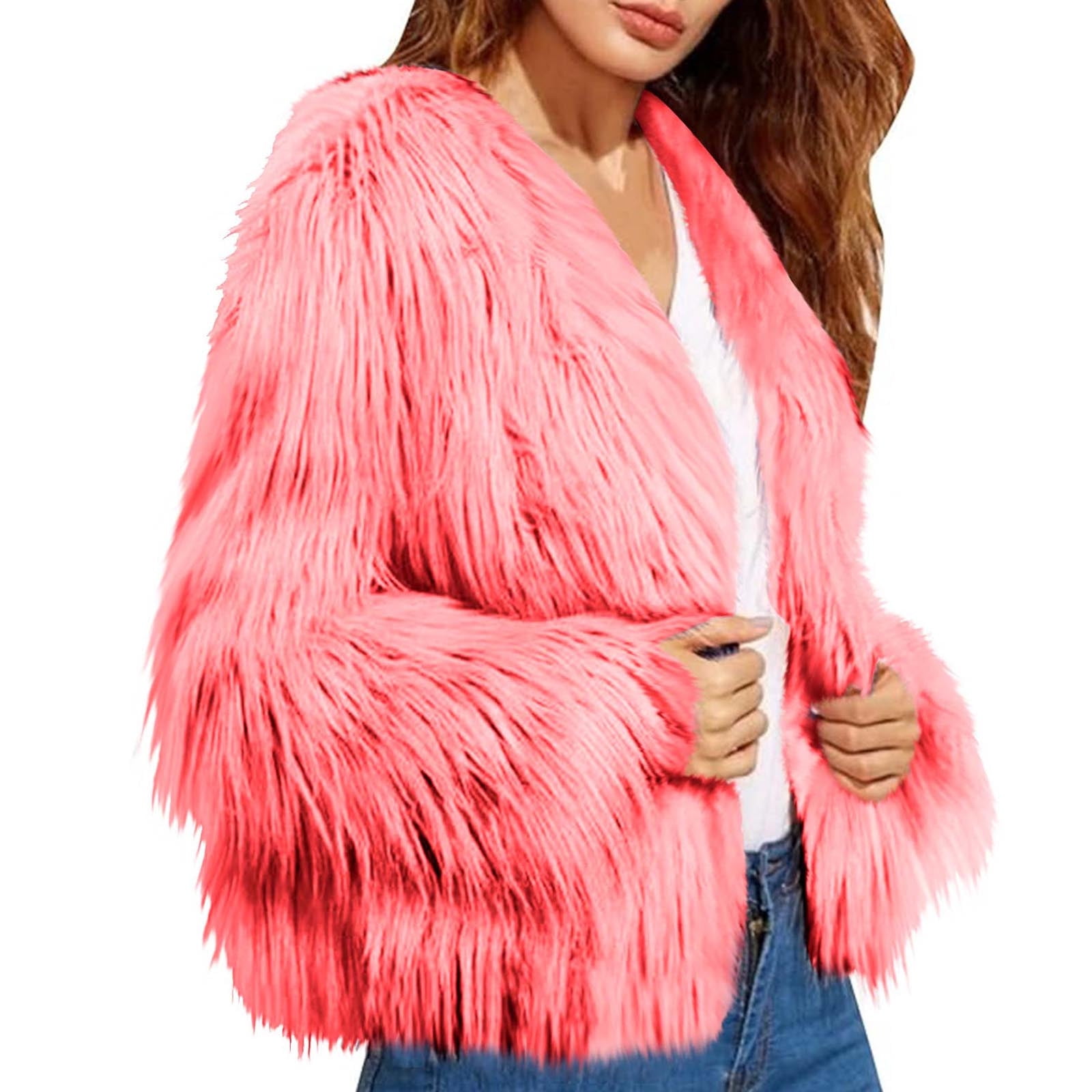 BLTIBY Fur Coat for Women,Faux Furry Cropped Fluffy Jacket Winter Fall ...