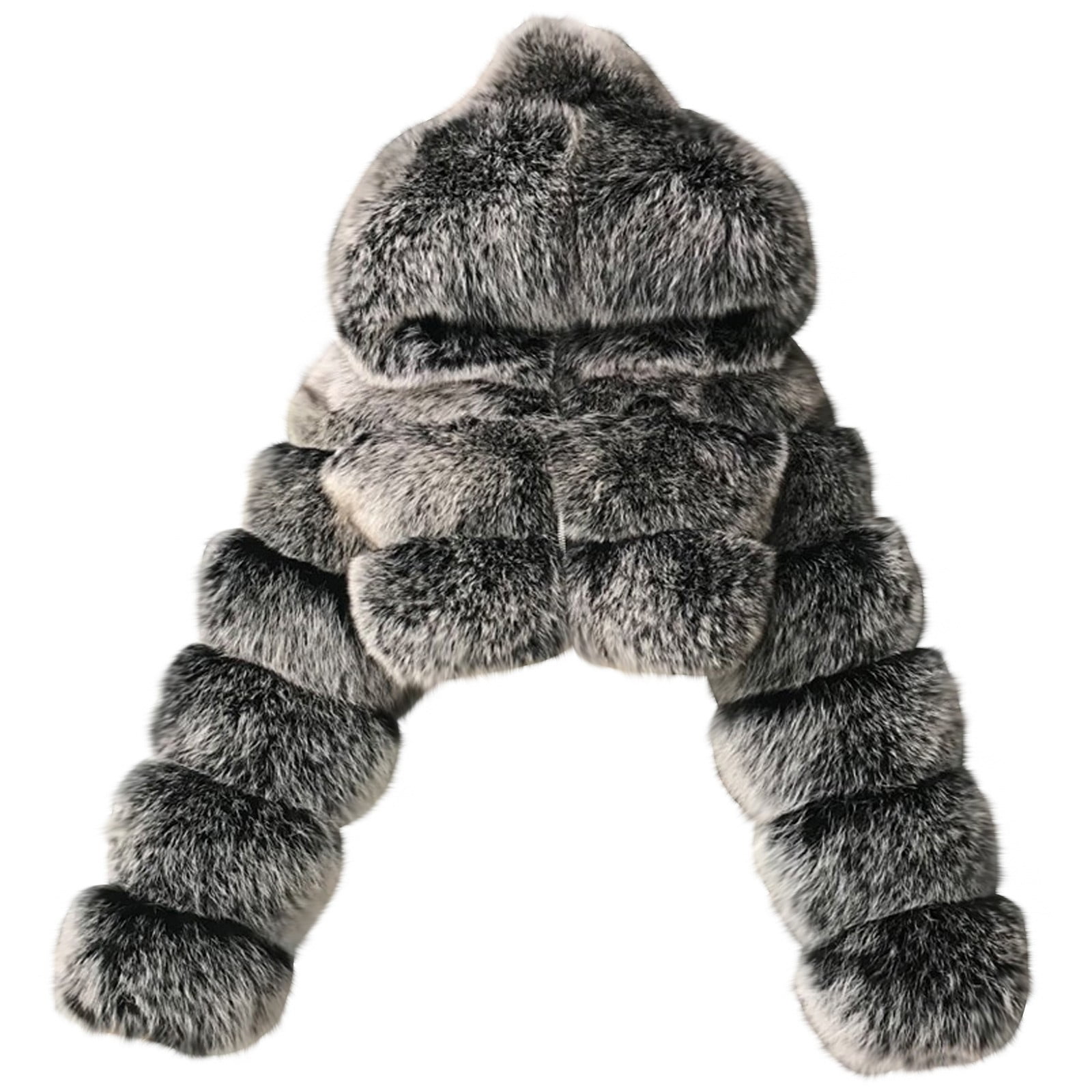 BLTIBY Fur Coat for Women Hooded,Short Faux Furry Cropped Fluffy Jacket Open Front Coats Shaggy ...