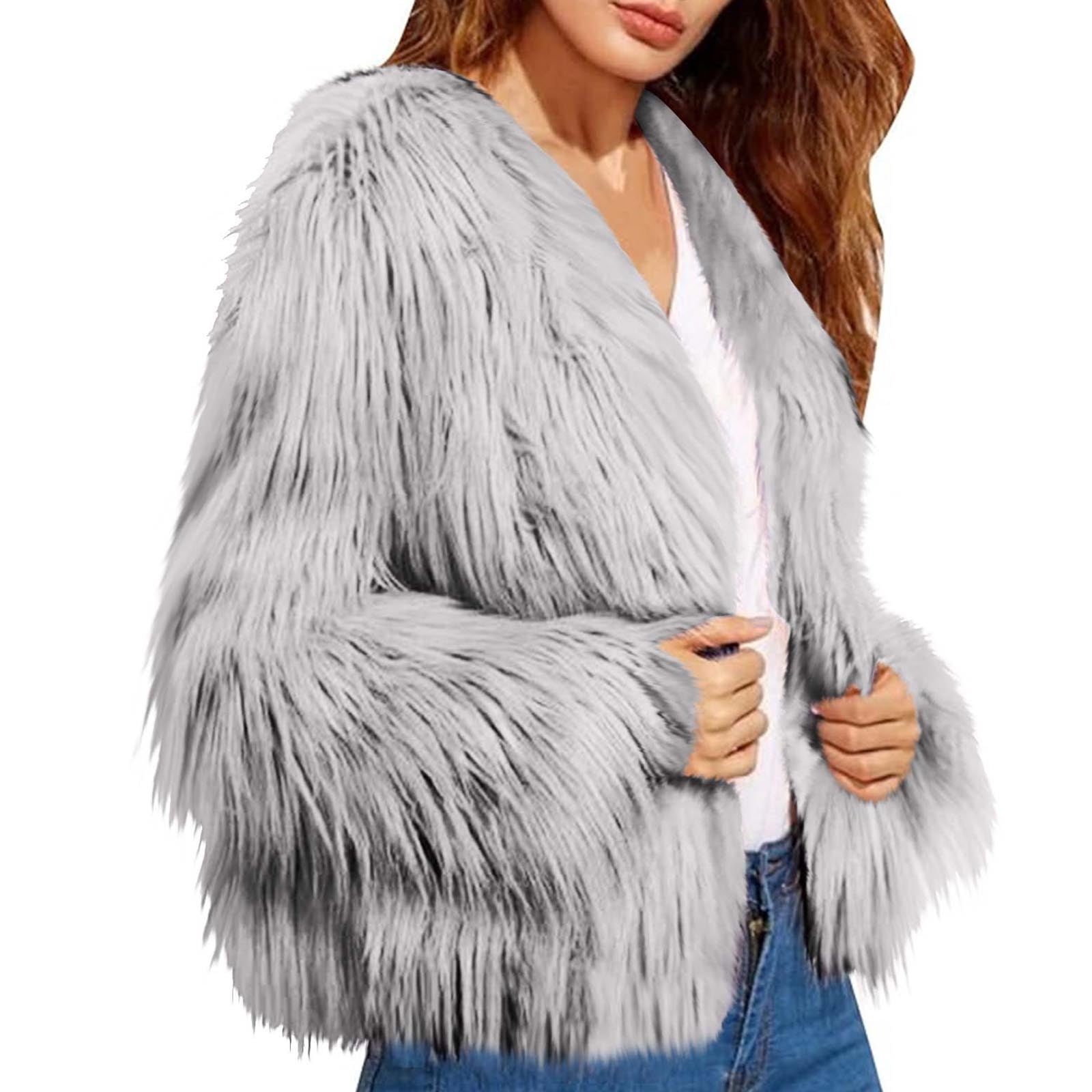 BLTIBY Fur Coat for Women,Faux Furry Cropped Fluffy Jacket Winter Fall Open Front Coats Shaggy ...