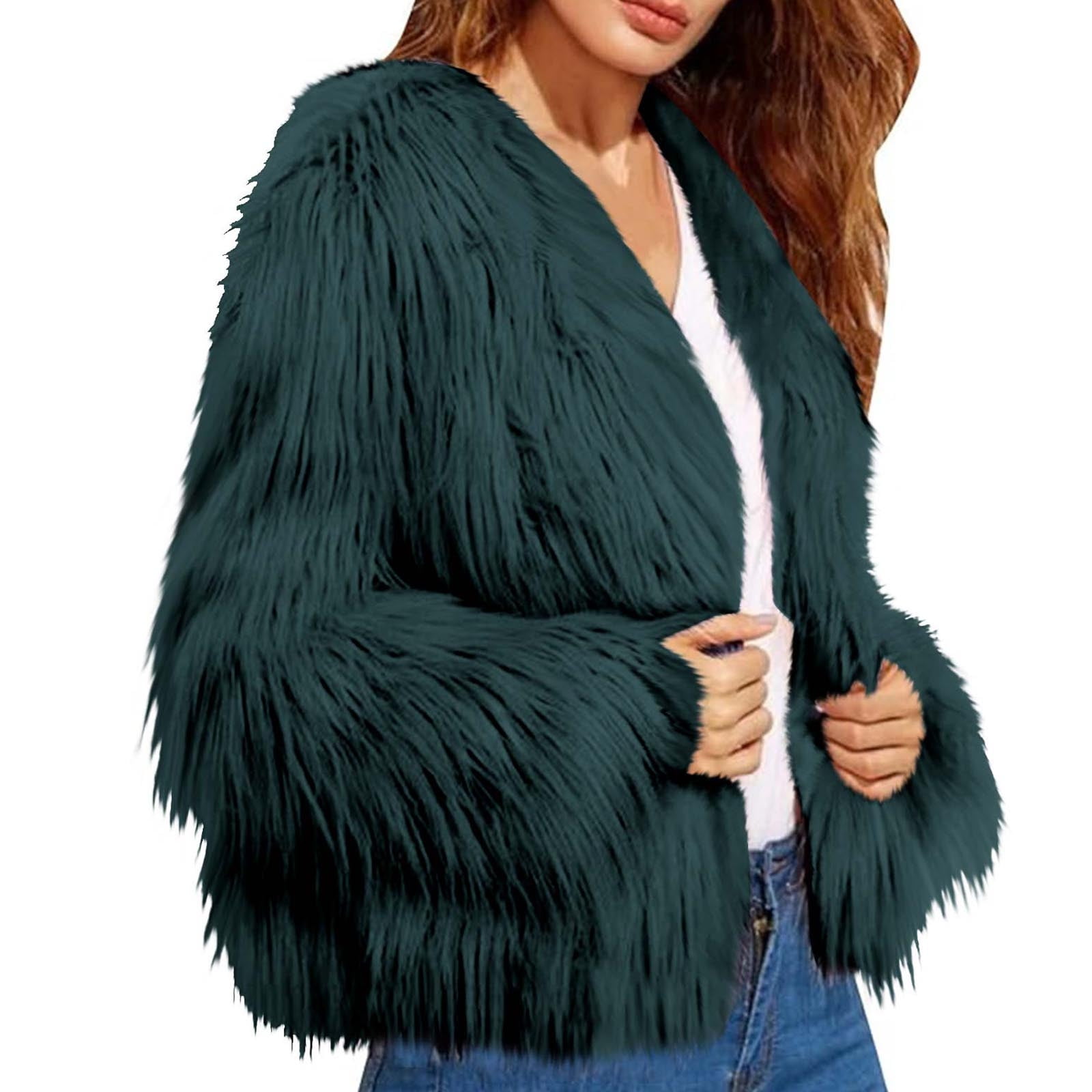 BLTIBY Fur Coat for Women,Faux Furry Cropped Fluffy Jacket Winter Fall Open Front Coats Shaggy ...