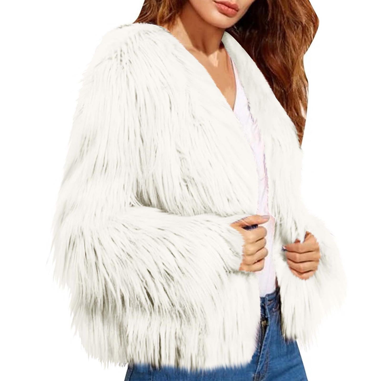 BLTIBY Fur Coat for Women,Faux Furry Cropped Fluffy Jacket Winter Fall Open Front Coats Shaggy ...
