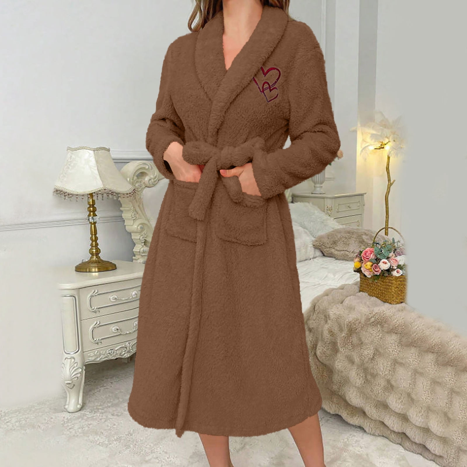 BLTIBY Fuzzy Robes for Women Soft Cozy Long Plush Robe Heart Fluffy ...