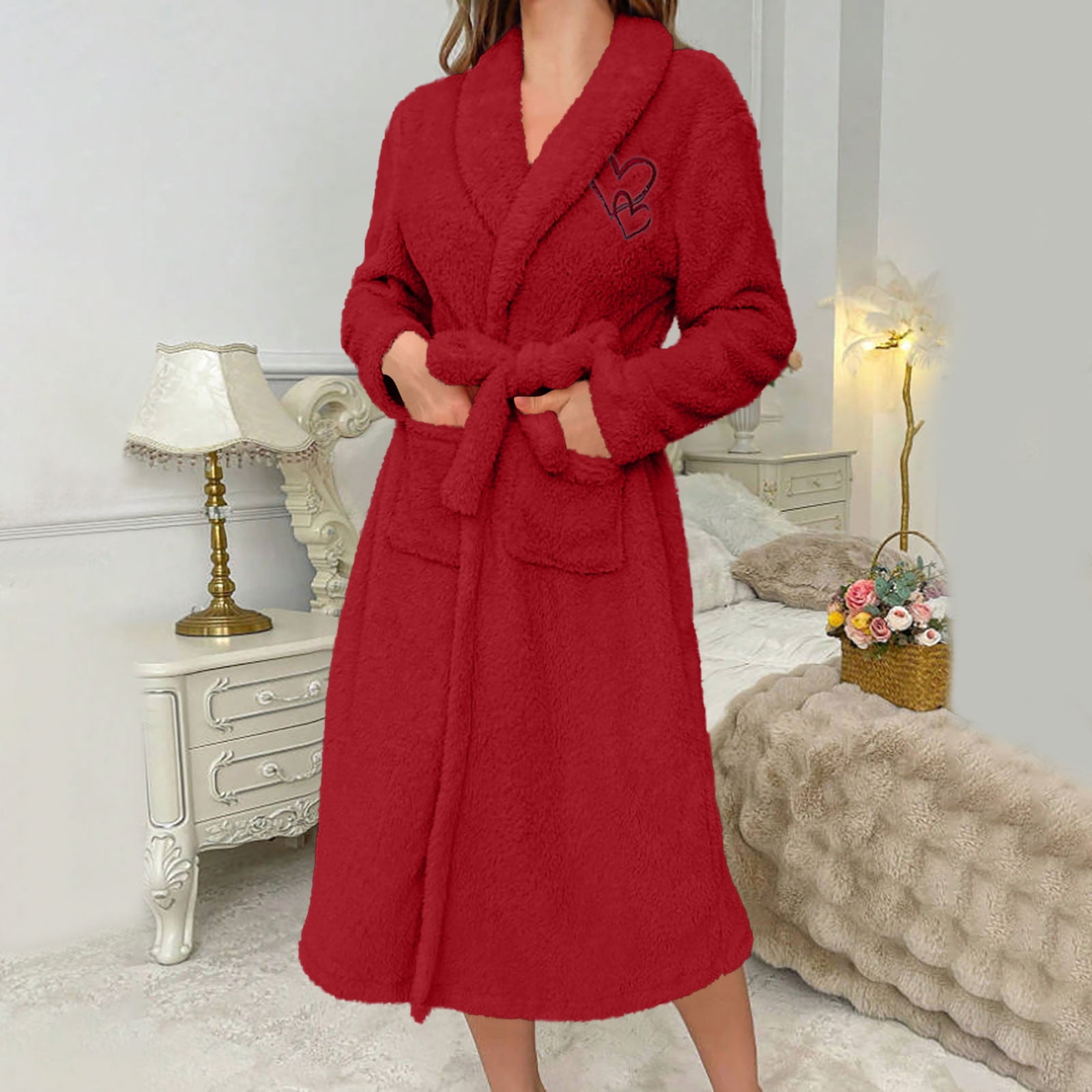 BLTIBY Fuzzy Robes for Women Soft Cozy Long Plush Robe Heart Fluffy ...