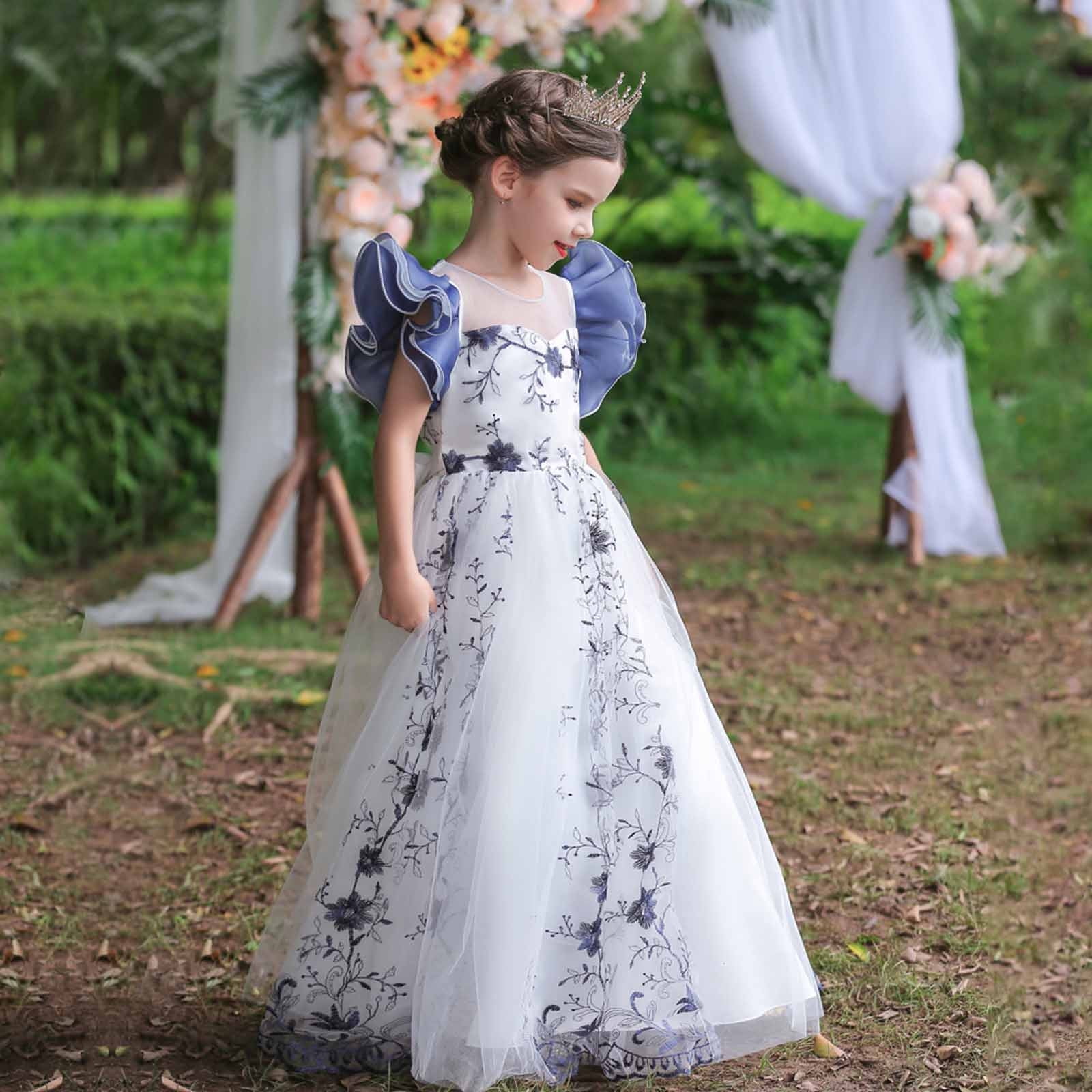 BLTIBY Girl Flower Dresses A-line Birthday Party Flutter Prom Princess ...