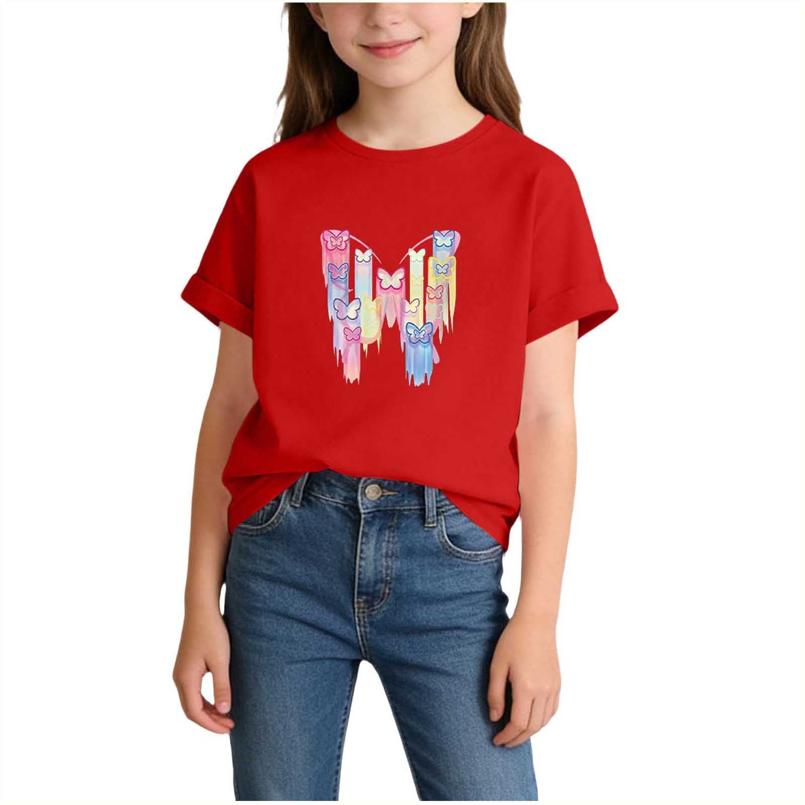 BLTIBY Girls Cotton Cap Sleeve Shirts Crew Neck Cute Summer Tops Loose ...