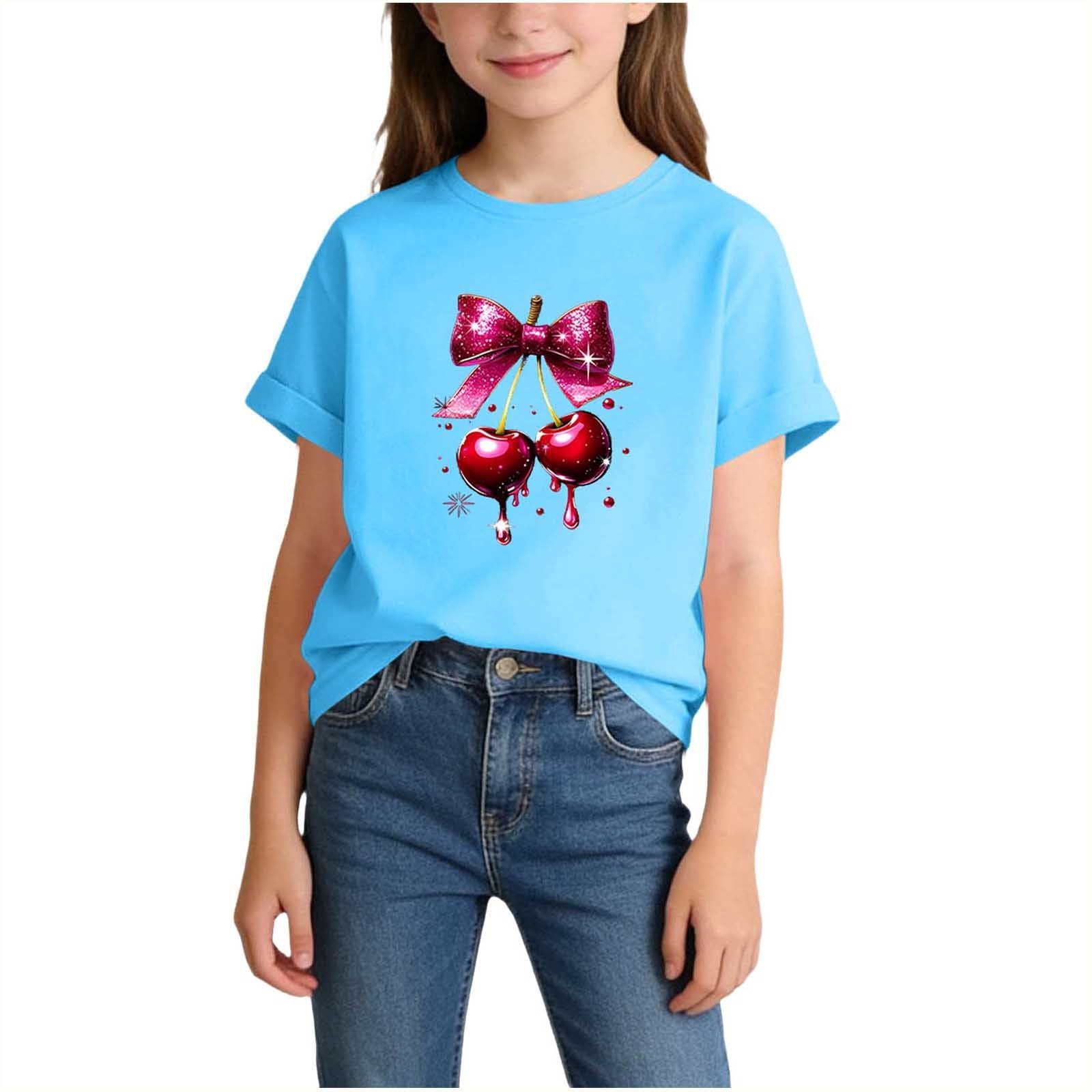 BLTIBY Girls Cotton Cap Sleeve Shirts Crew Neck Cute Summer Tops Loose ...