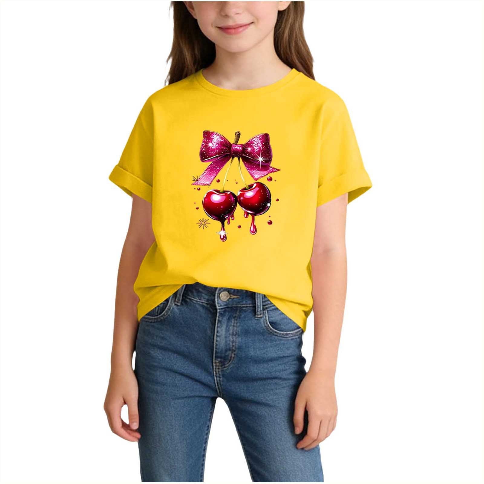 BLTIBY Girls Cotton Cap Sleeve Shirts Crew Neck Cute Summer Tops Loose ...