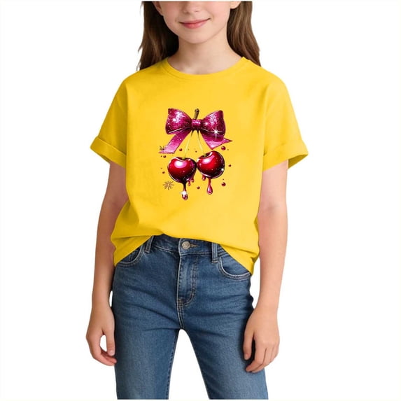 BLTIBY Girls Cotton Cap Sleeve Shirts Crew Neck Cute Summer Tops Loose ...