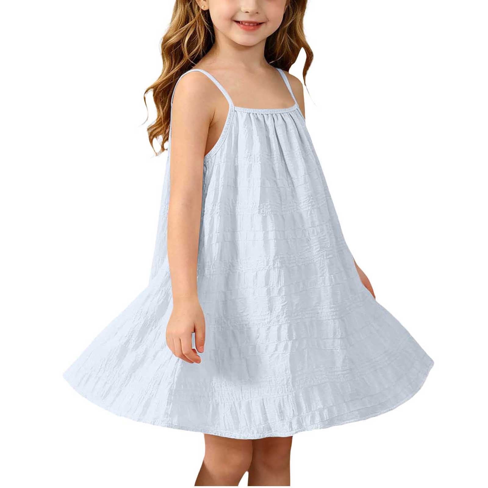 BLTIBY Girls Cotton Mini Dresses Summer Spaghetti Strap Sleeveless ...