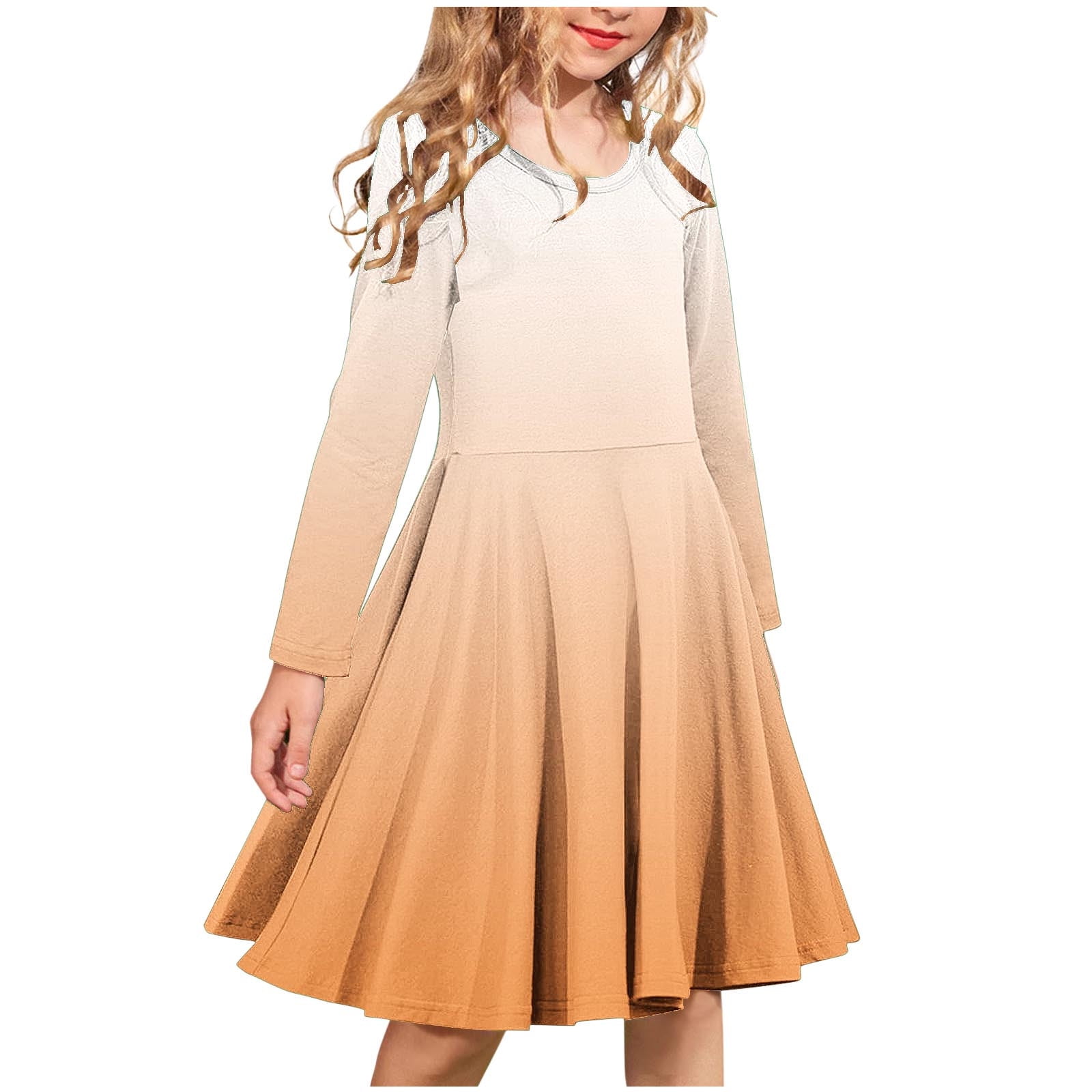 BLTIBY Girls Everyday Dress Long Sleeve Round Neck Toddler Gradient ...