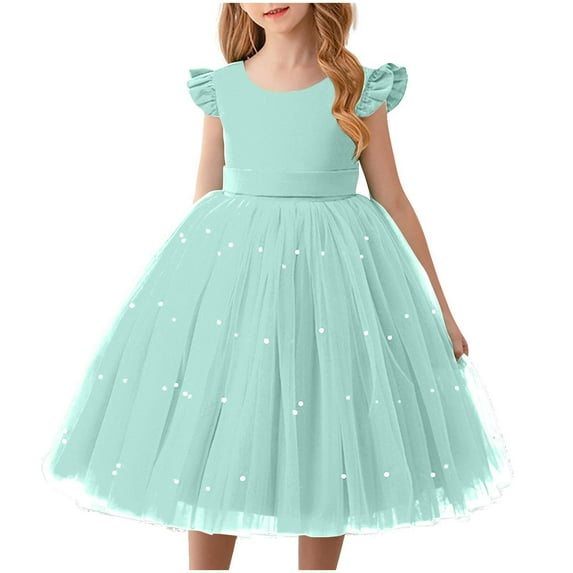BLTIBY Girls Flower Dresses for Wedding Flying Sleeve Round Neck Flower ...