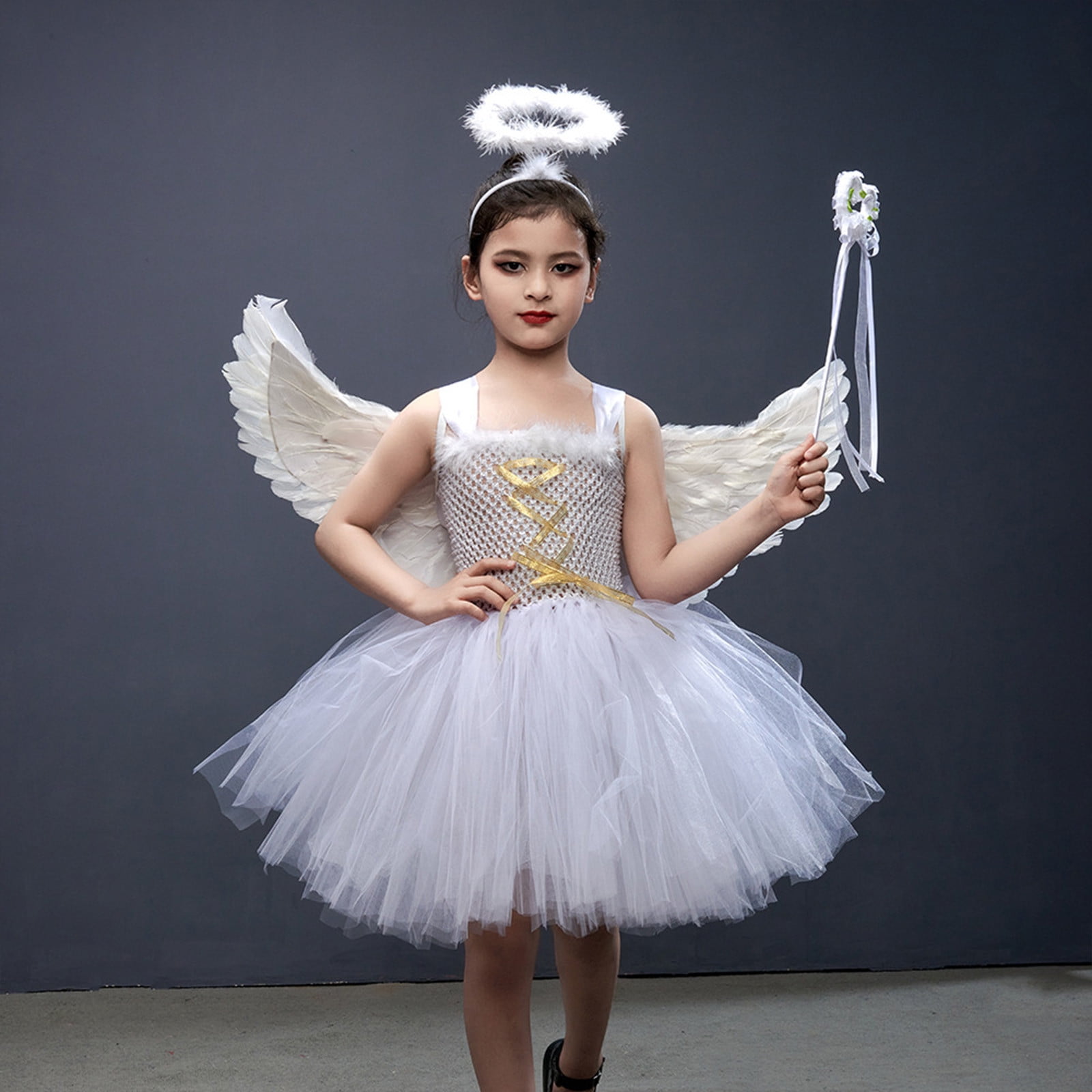 BLTIBY Girls Halloween Angel Tulle Dress Mesh Sleeveless Strap Costume ...