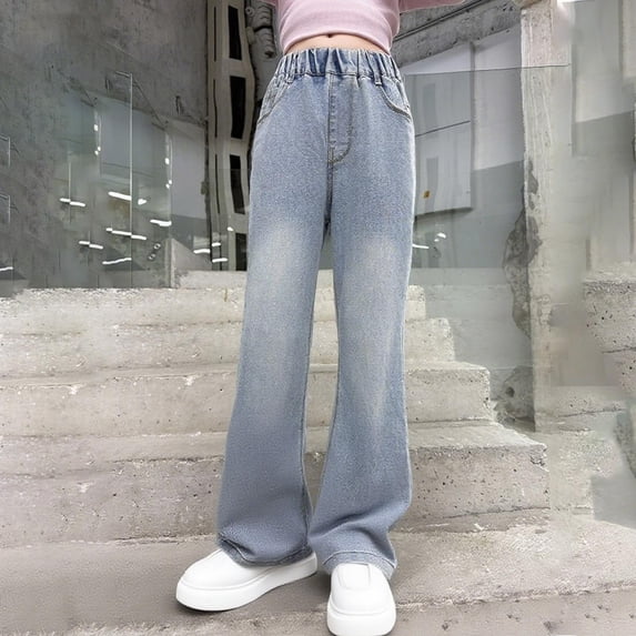 BLTIBY Girls Jeans Baggy High Waist Straight Leg Denim Pants Streetwear ...