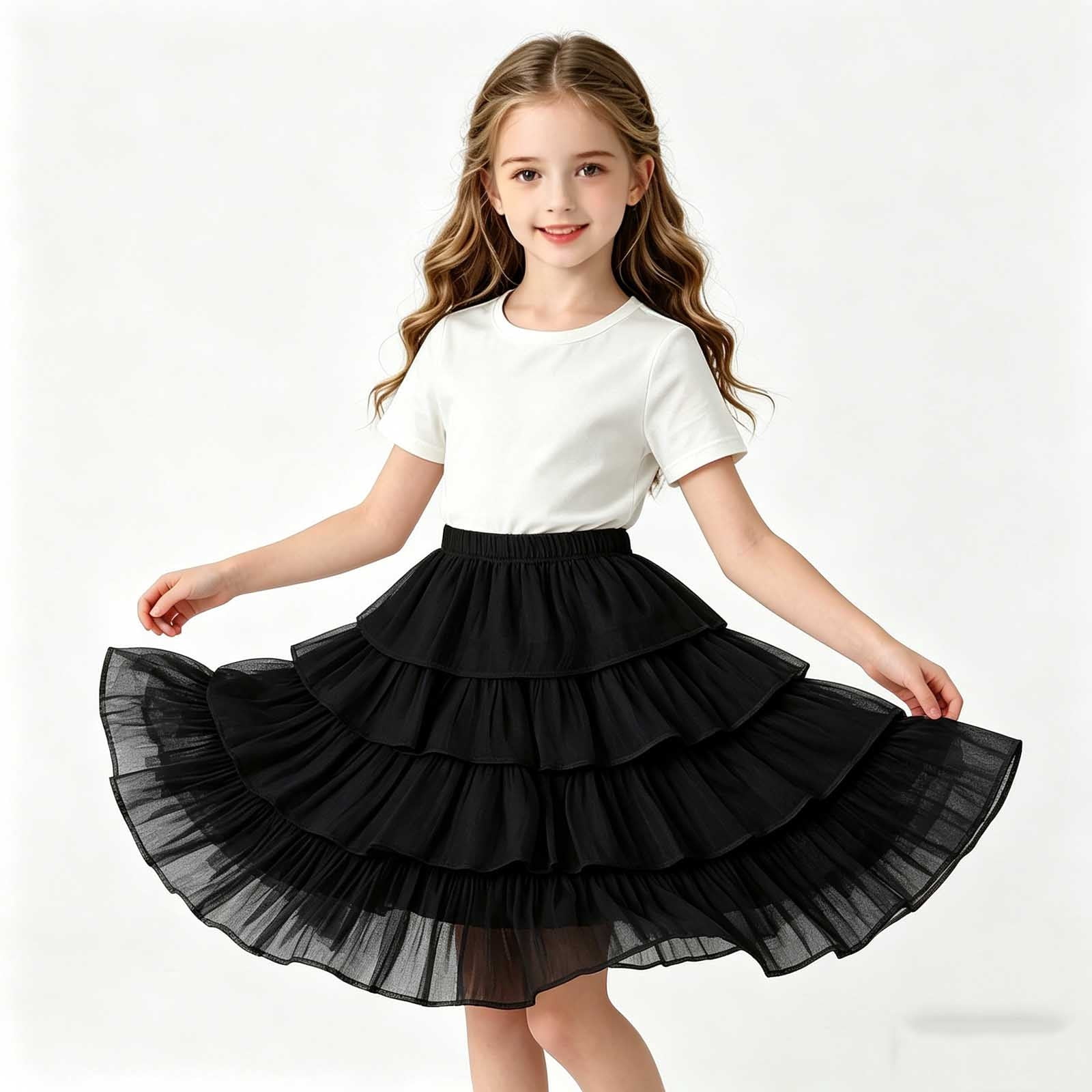 BLTIBY Girls Layered Tutu Skirt Summer Ruffle Tiered Tulle Party Dance ...