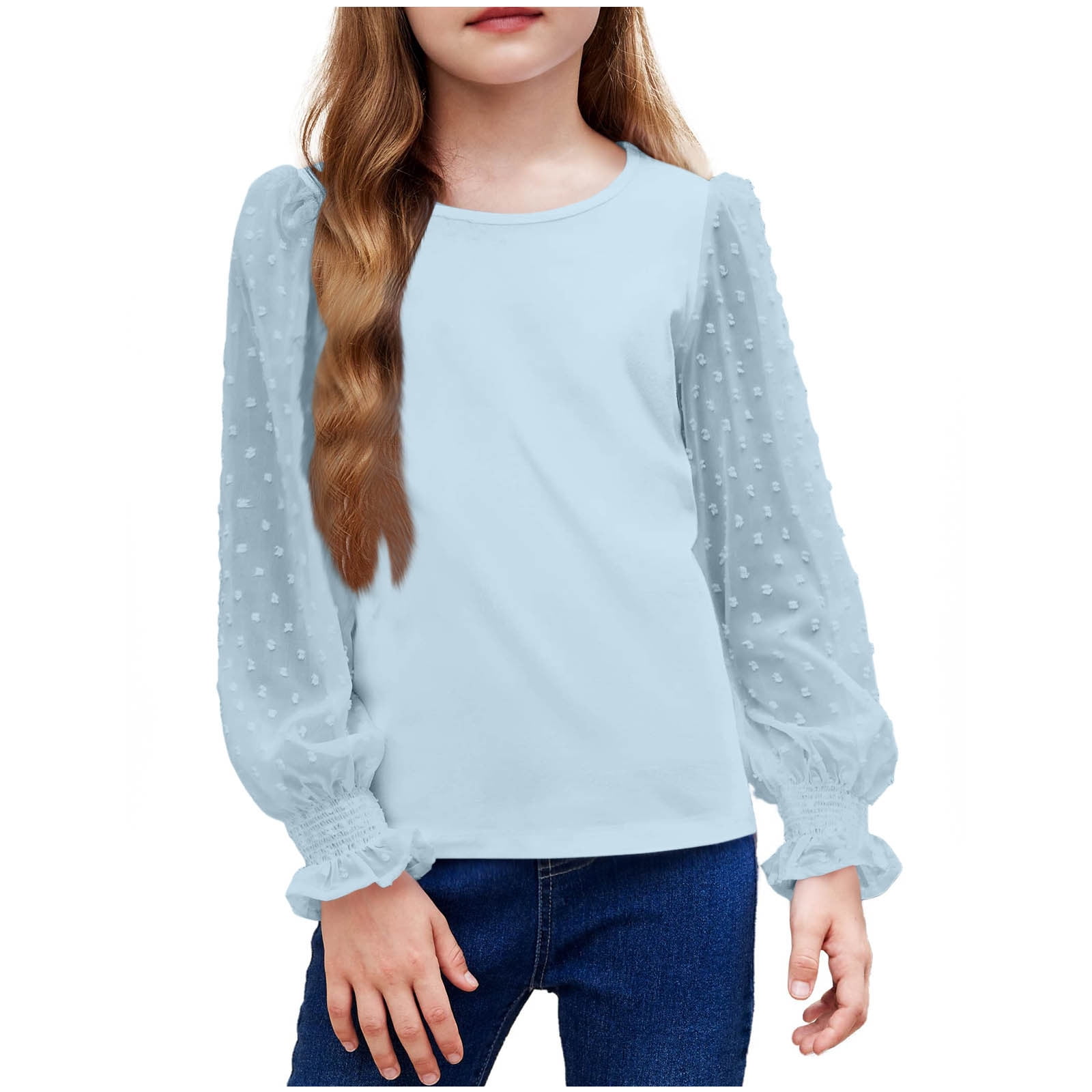 BLTIBY Girls Long Sleeve Shirts Spring Fall Chiffon Solid Color Blouses ...