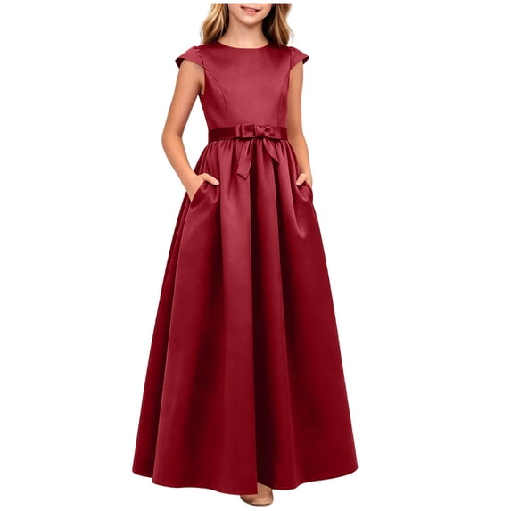 BLTIBY Girls Satin Formal Dress with Pockets Sleeveless Evening Party ...