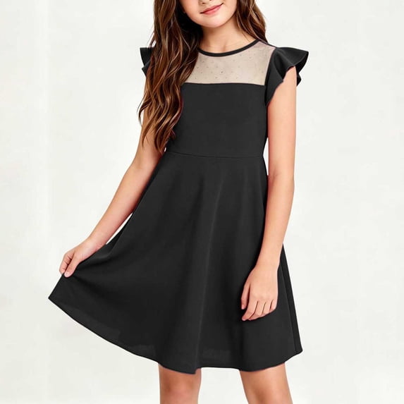 BLTIBY Girls Summer Dress Ruffle Sleeve Mesh A Line Casual Party ...