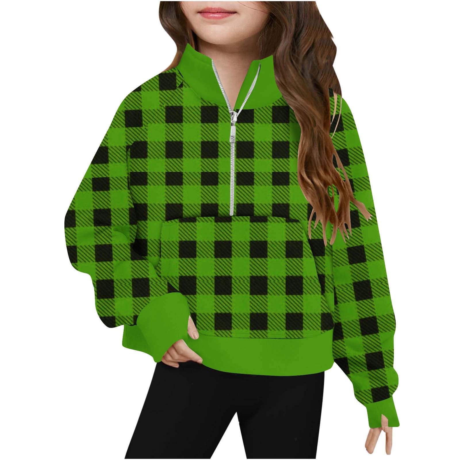 BLTIBY Girls Todder Half Zip Sweatshirt Winter Fall Plaid Printed Long ...