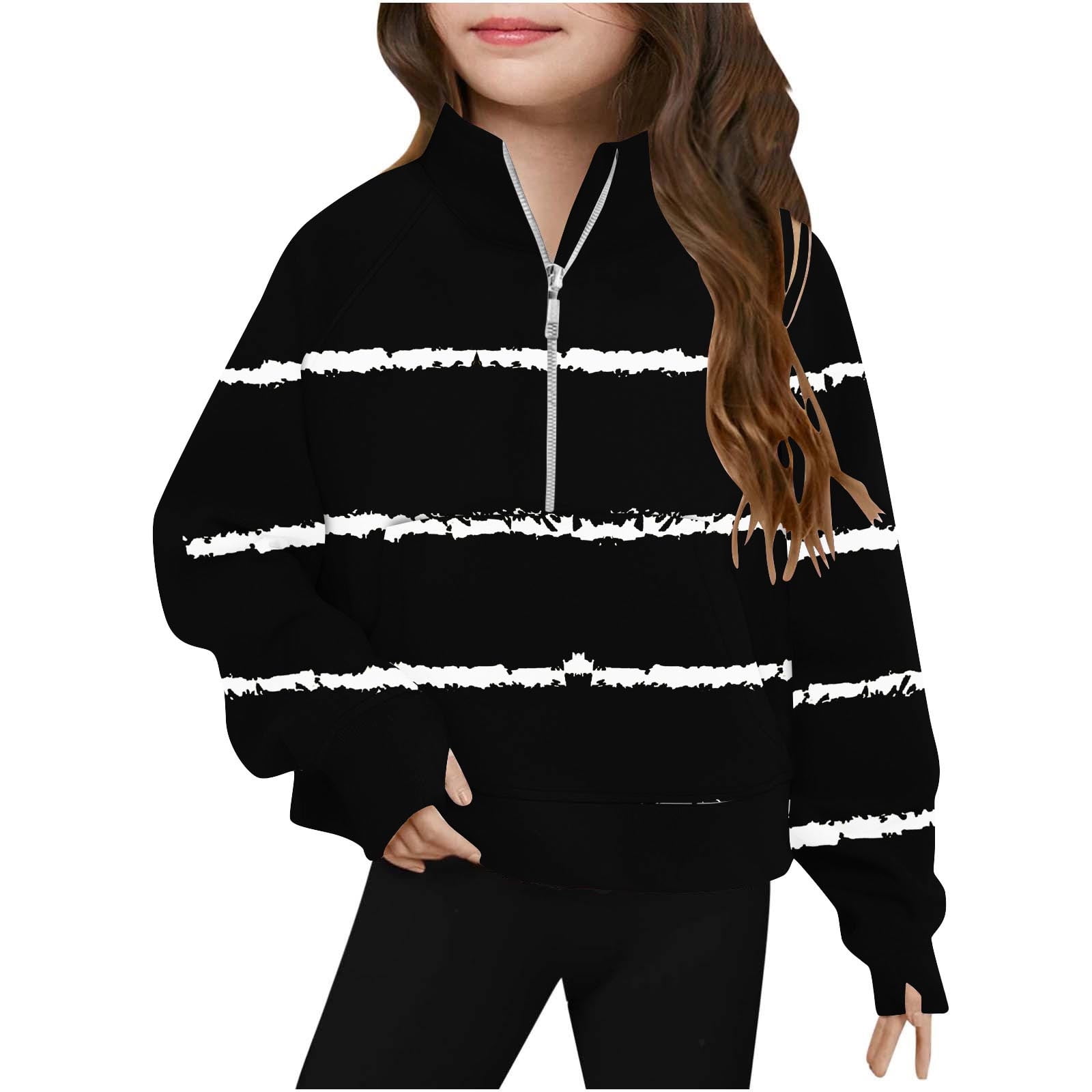 BLTIBY Girls Todder Half Zip Sweatshirt Winter Fall Striped Printed ...