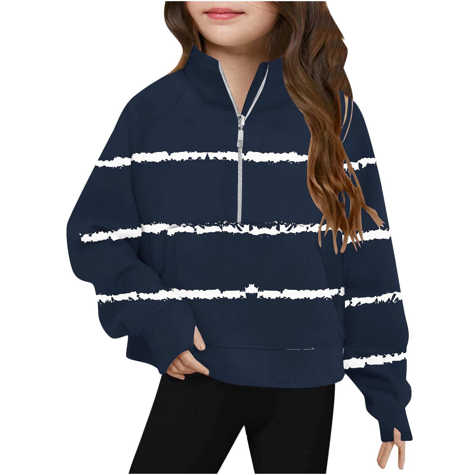 BLTIBY Girls Todder Half Zip Sweatshirt Winter Fall Striped Printed ...