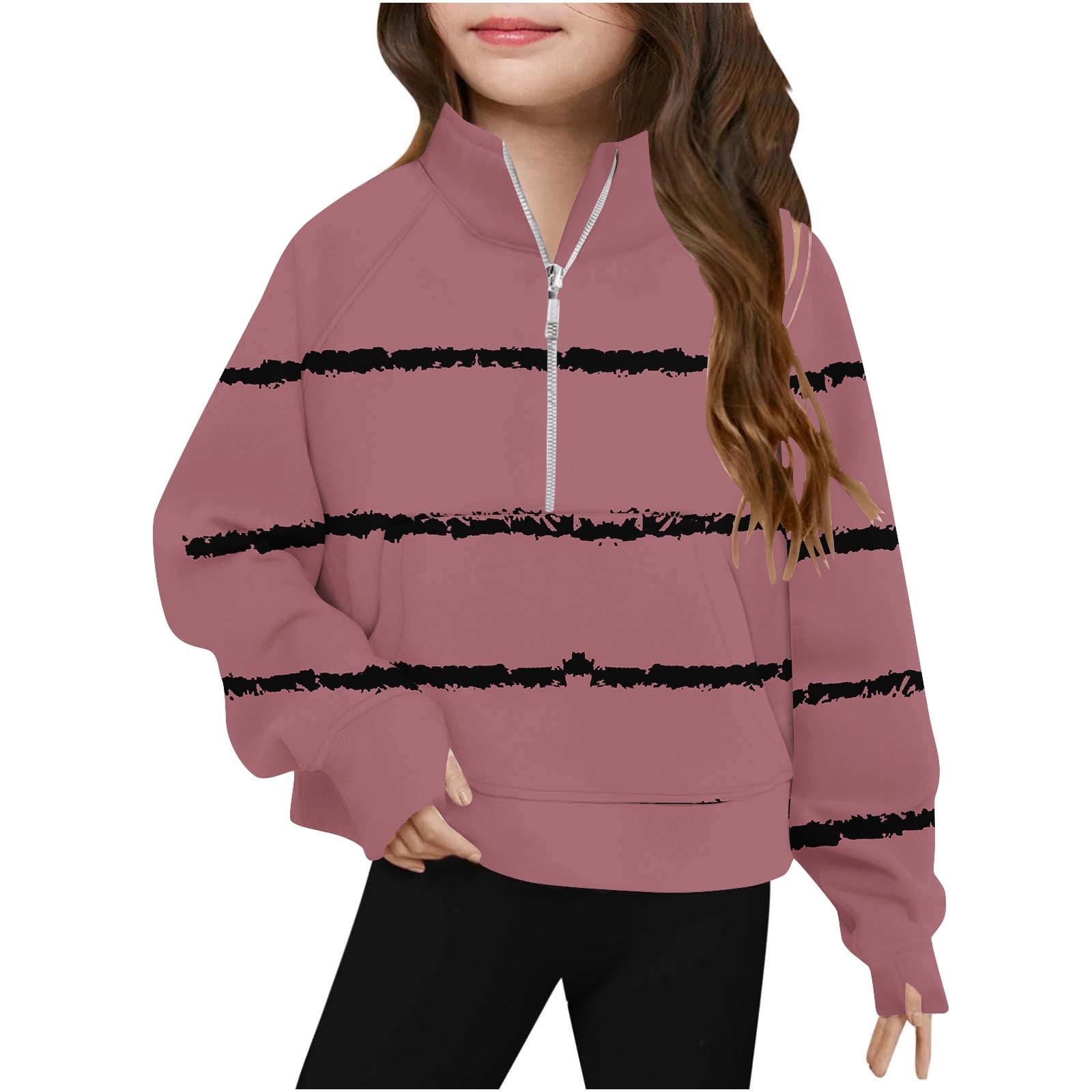 BLTIBY Girls Todder Half Zip Sweatshirt Winter Fall Striped Printed ...
