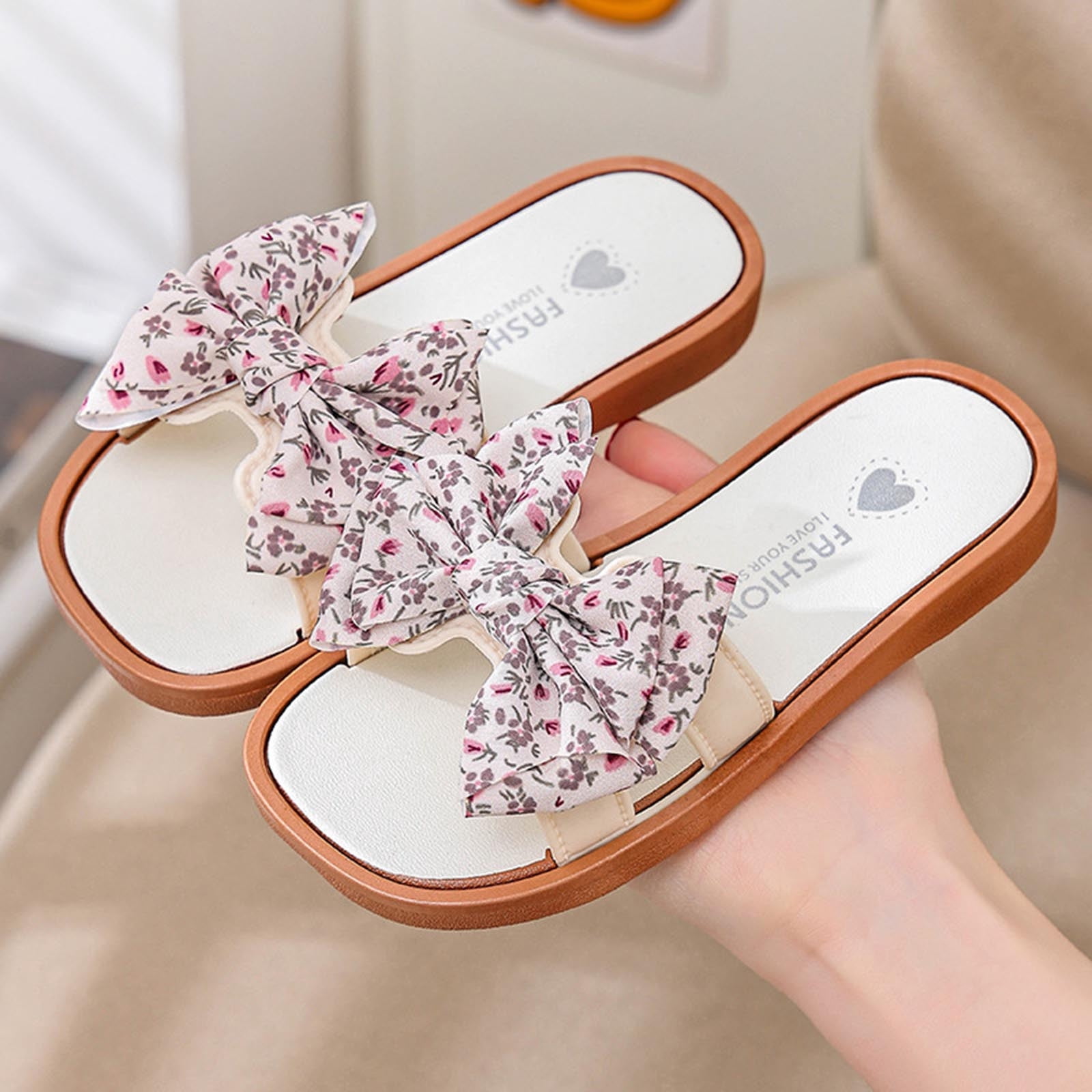 BLTIBY Kids Summer Open Toe Slipper Girls Bow Cool Flats Slide Fashion ...