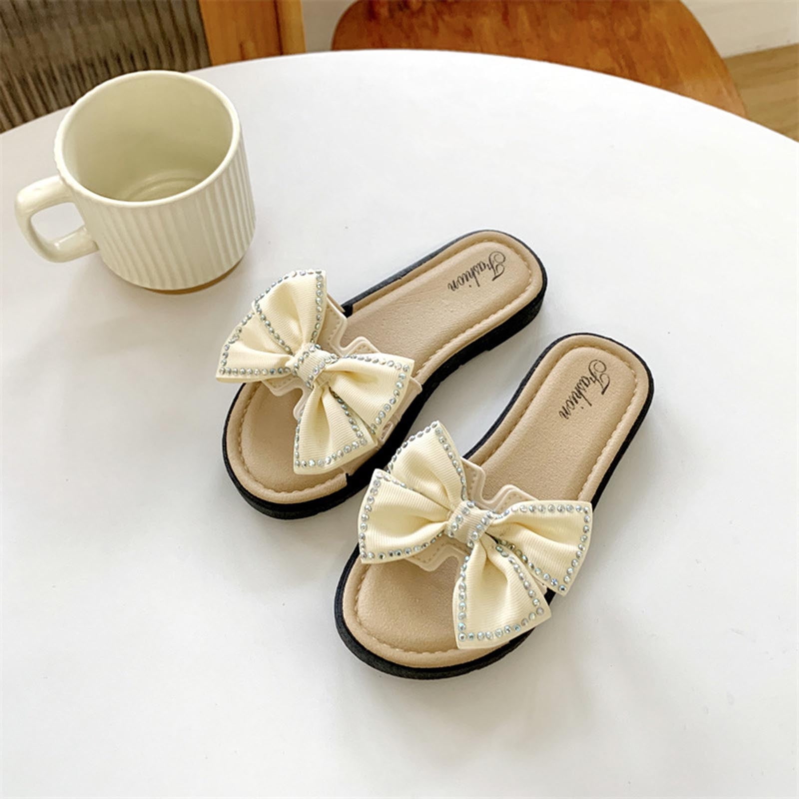 BLTIBY Kids Summer Open Toe Slipper Girls Bow Cool Low Heel Slide ...