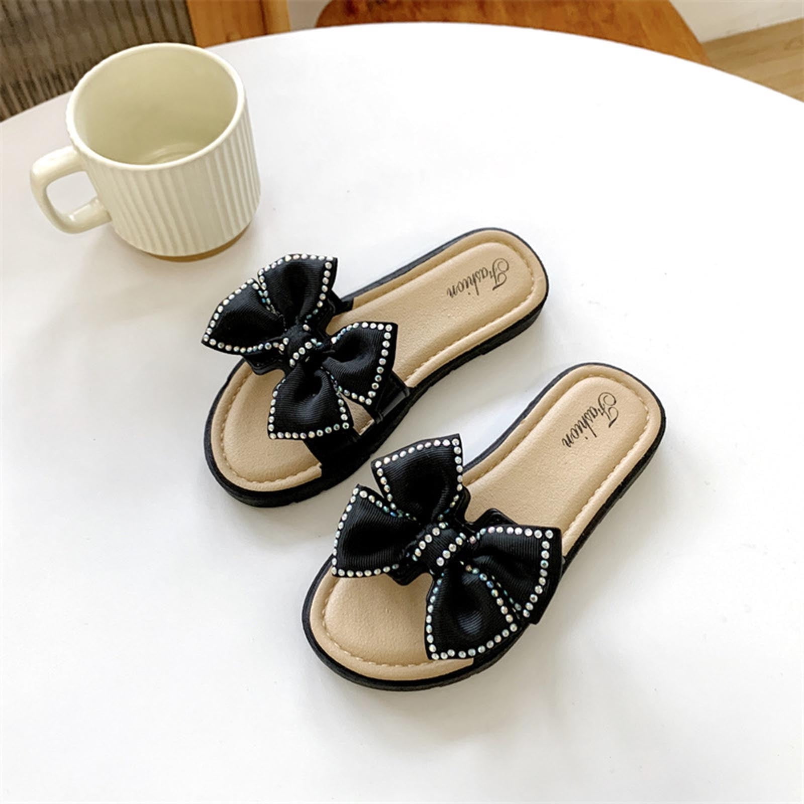 BLTIBY Kids Summer Open Toe Slipper Girls Bow Cool Low Heel Slide ...
