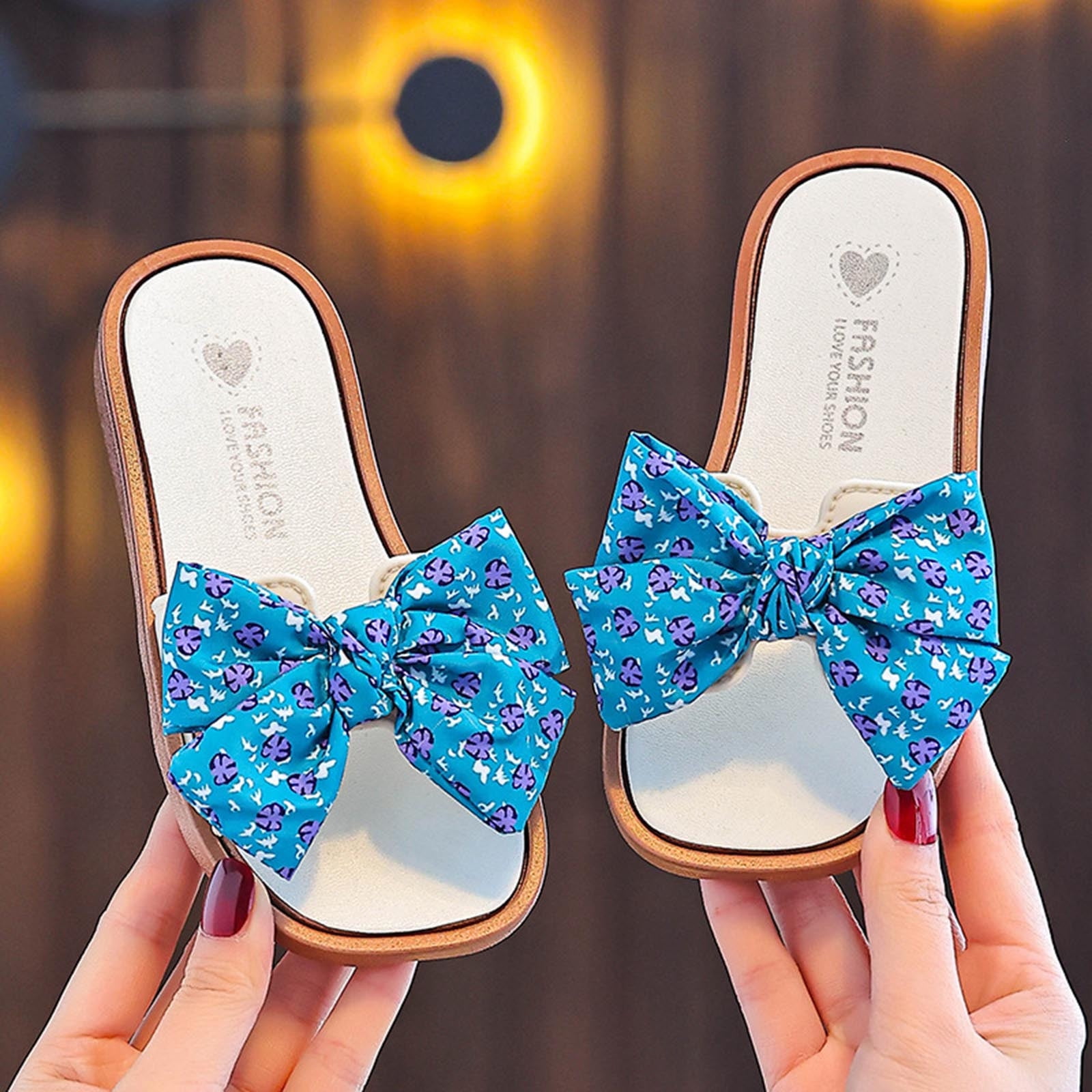 BLTIBY Kids Summer Open Toe Slipper Girls Flower Bow Cool Flats Slide ...
