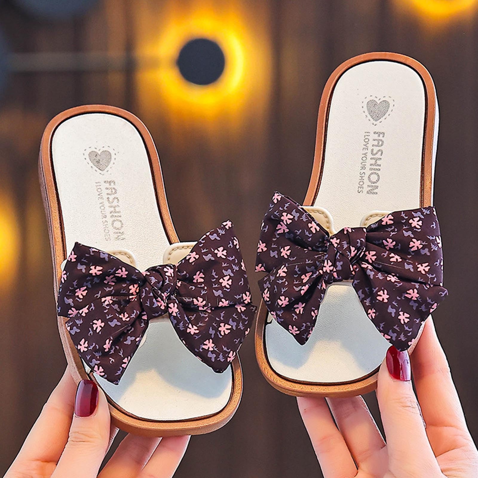 BLTIBY Kids Summer Open Toe Slipper Girls Flower Bow Cool Flats Slide ...