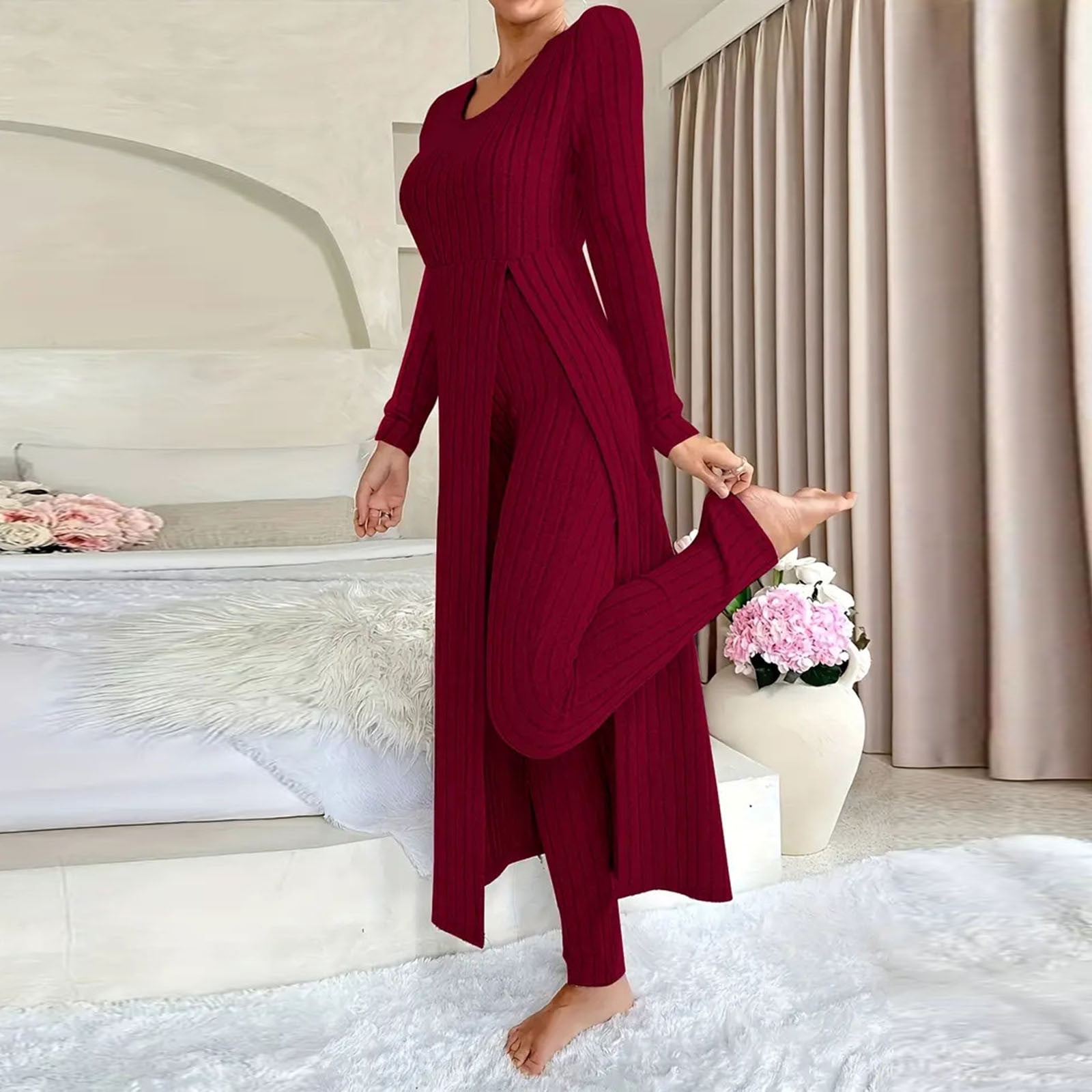 BLTIBY Knit Sets Two Piece Pajamas for Women Fall Winter Trendy Casual ...