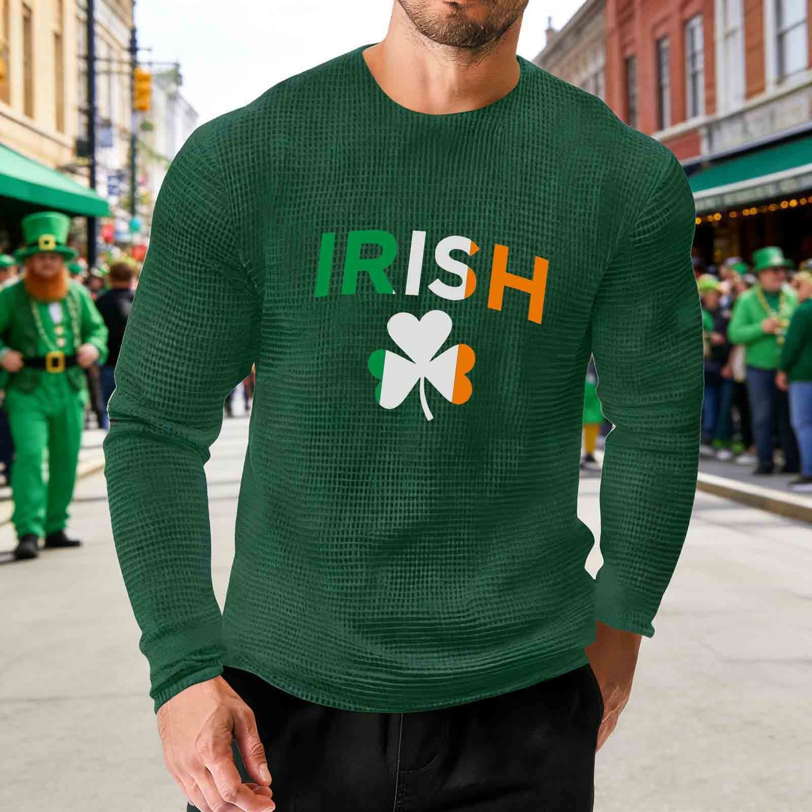 BLTIBY Men's St Patrick's Day Sweatshirts Long Sleeve Crewneck Waffle ...
