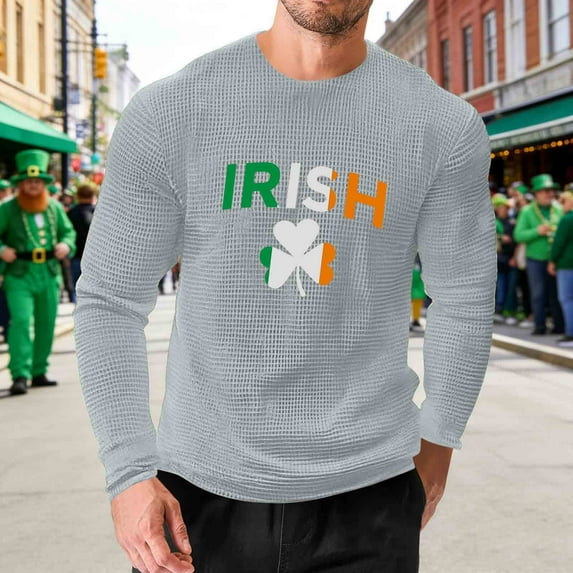 BLTIBY Men's St Patrick's Day Sweatshirts Long Sleeve Crewneck Waffle ...