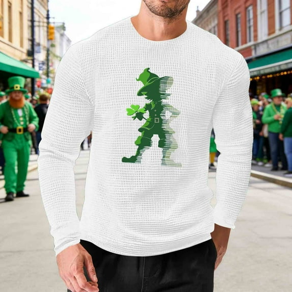 BLTIBY Men's St Patrick's Day Sweatshirts Long Sleeve Crewneck Waffle ...