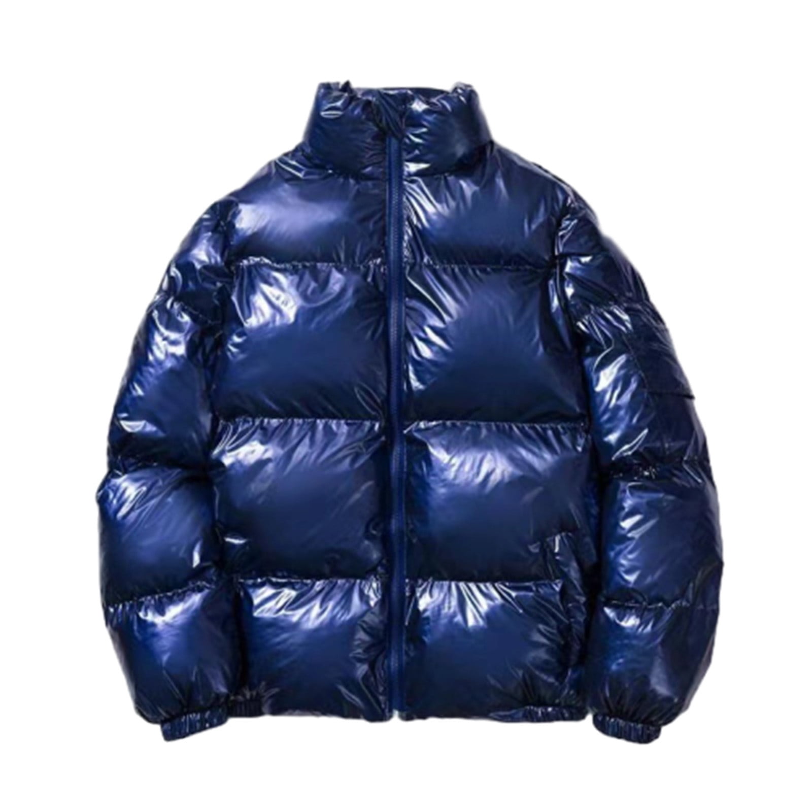 BLTIBY Men's Winter Puffer Jacket Solid Color Shiny Full Zip Coats ...