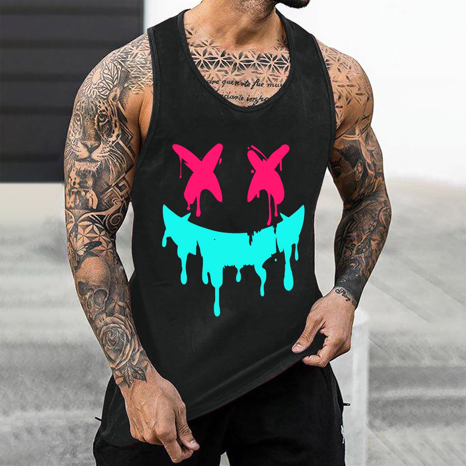BLTIBY Men's Workout Tank Top Halloween Print Gym Cut Off Sleeveless T ...