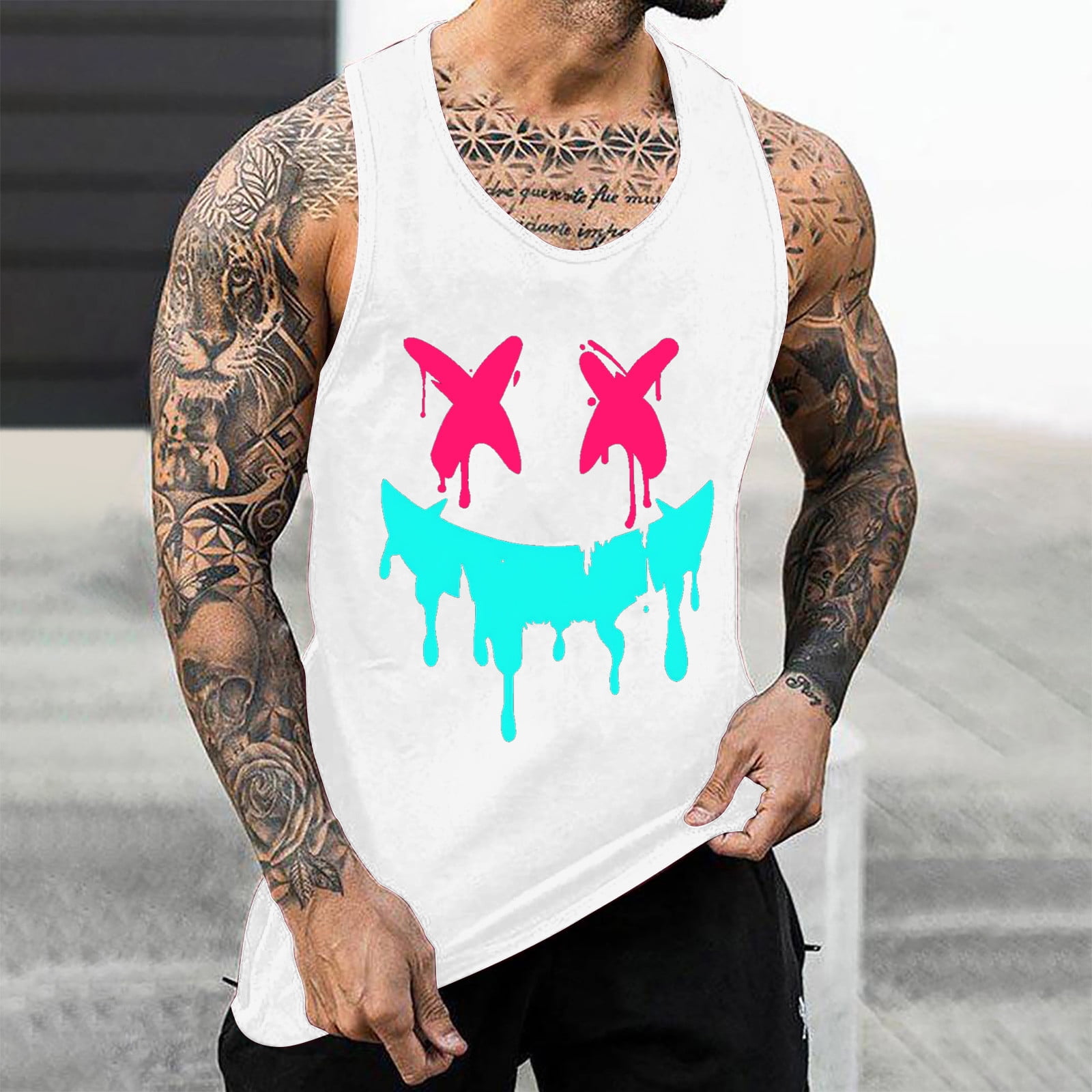 BLTIBY Men's Workout Tank Top Halloween Print Gym Cut Off Sleeveless T ...