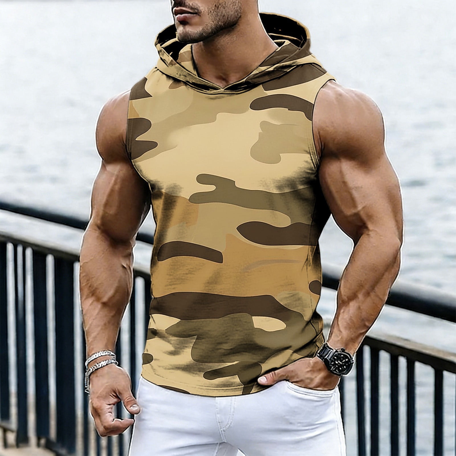 BLTIBY Men's Workout Tank Tops Sleeveless Gym Training Pullover Camo ...
