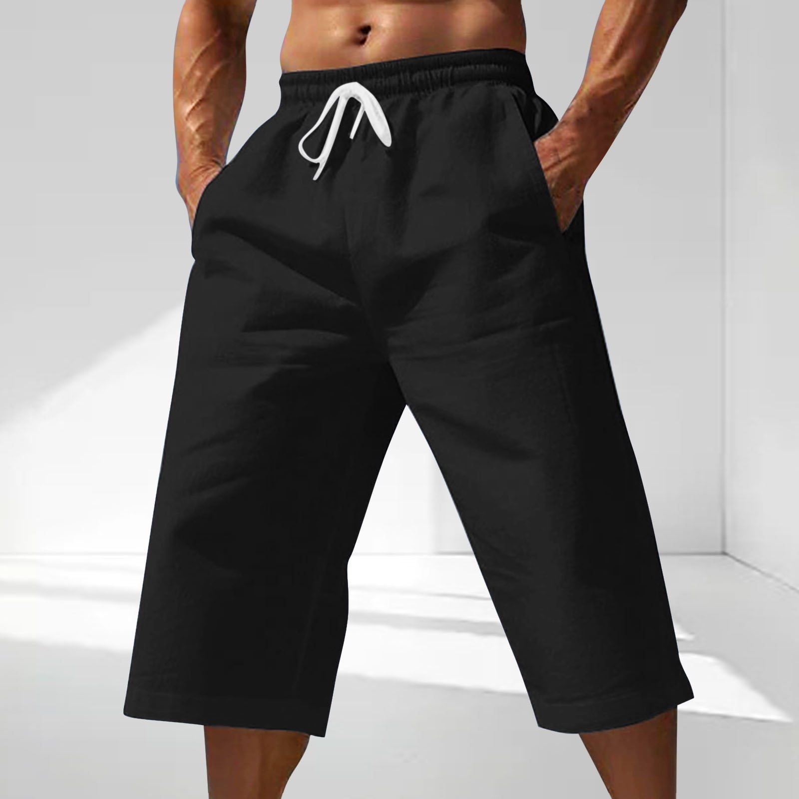 BLTIBY Mens Casual Shorts Summer Elastic Waist Drawstring Solid Color ...