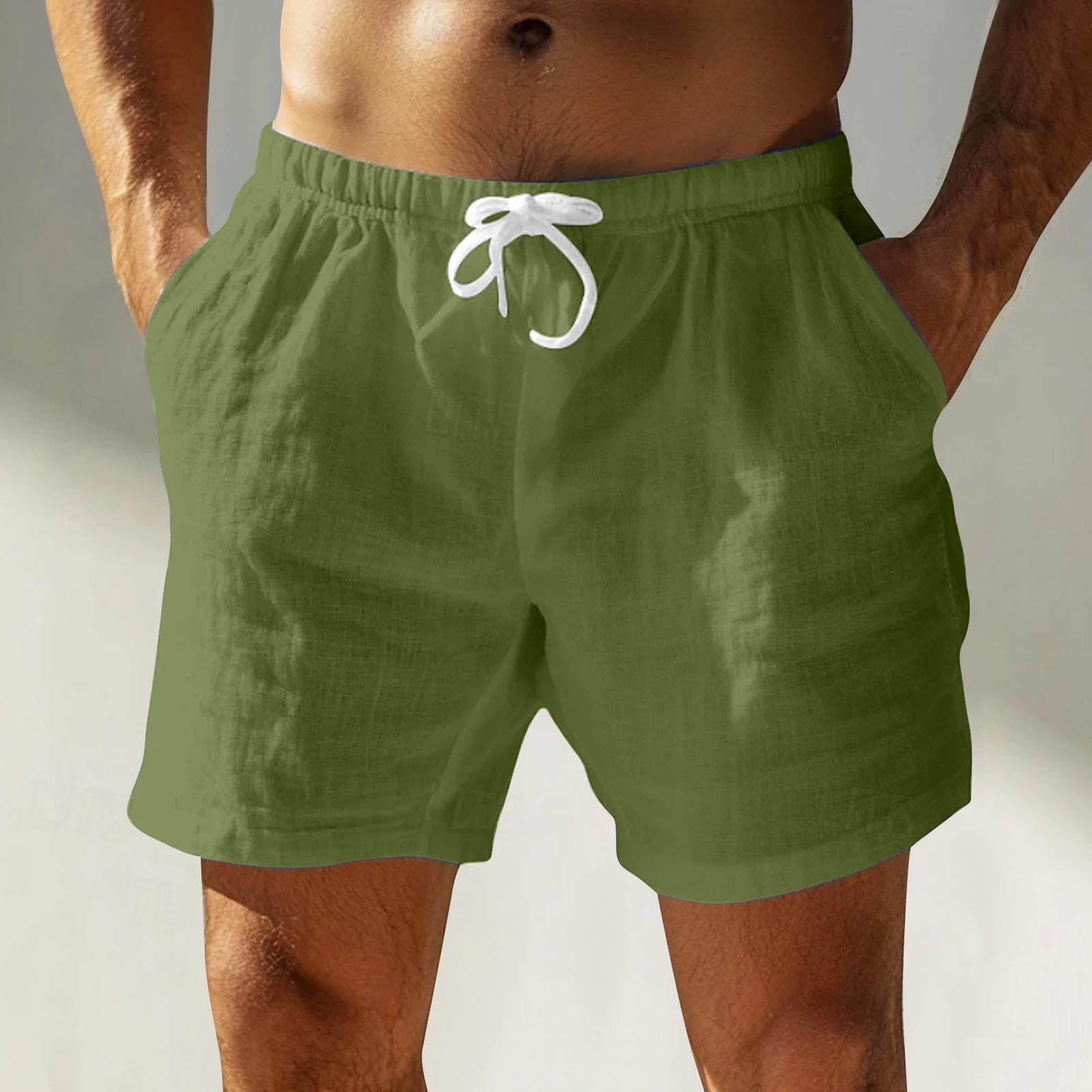 BLTIBY Mens Casual Shorts Summer Solid Color Elastic Waist Drawstring ...