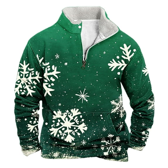 BLTIBY Mens Christmas Sweatshirts Snowflake Printed Stand Up Collar ...