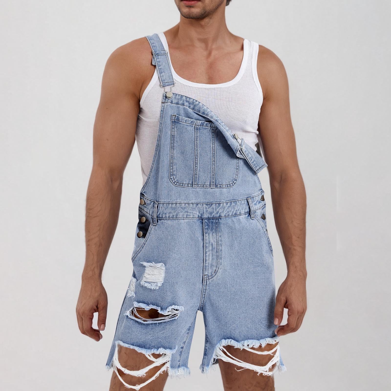 BLTIBY Mens Denim Shorts Bib Overall Jean Romper Casual Loose Fit ...