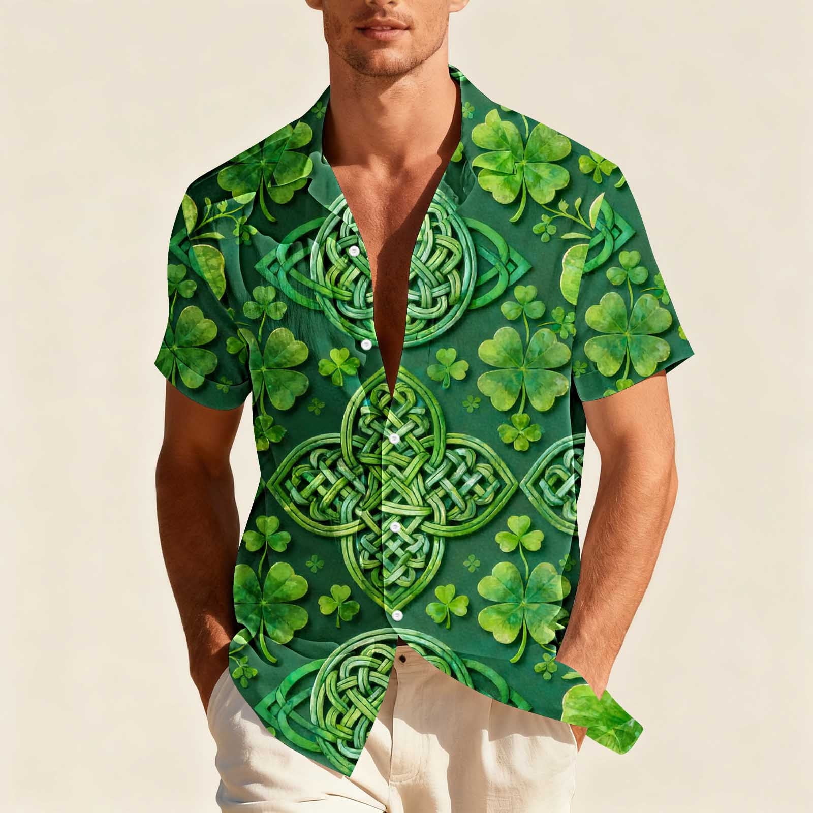 BLTIBY Mens Hawaiian Shirt St. Patrick's Day Button Down Short Sleeve ...
