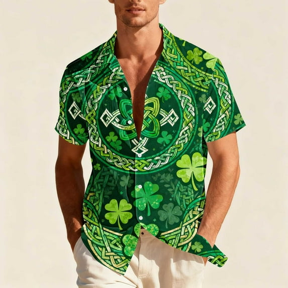 BLTIBY Mens Hawaiian Shirt St. Patrick's Day Button Down Short Sleeve ...
