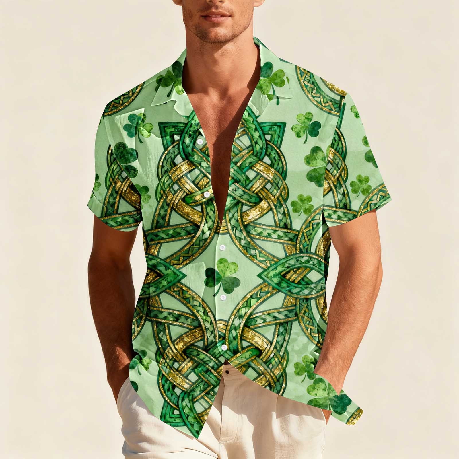 BLTIBY Mens Hawaiian Shirt St. Patrick's Day Button Down Short Sleeve ...
