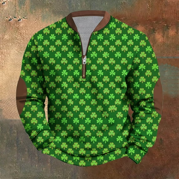 BLTIBY Mens St Patricks Day Sweatshirt Half Zip Vintage Shamrock Irish ...